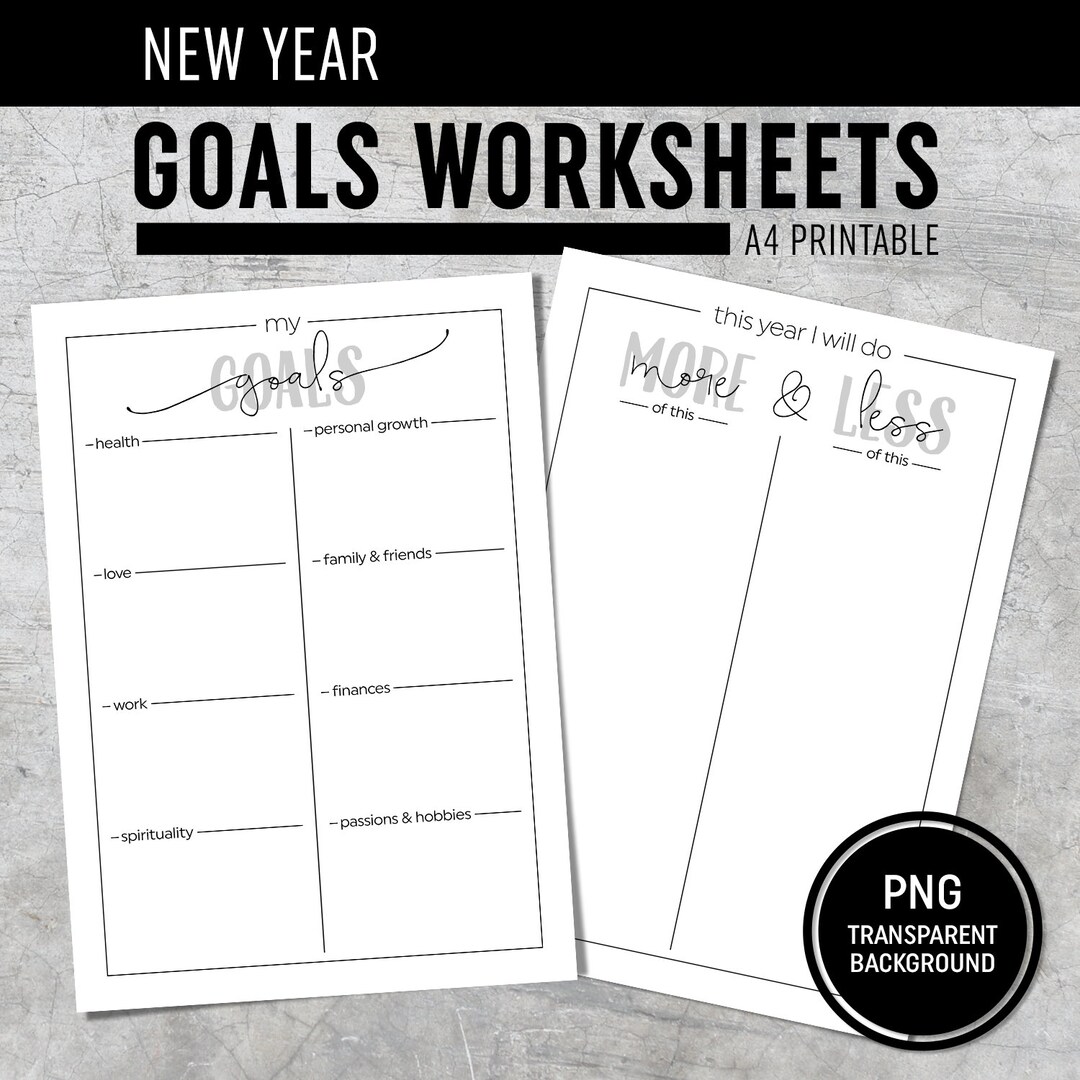 New Year Goals Worksheets A4 Printable Planner, New Year Goal Setting ...