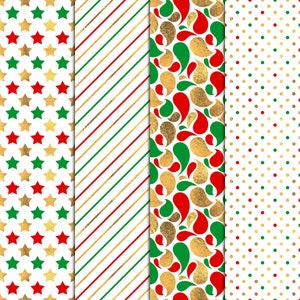 Red, Green & Gold Patterns, 20 Digital Papers 12“x12“, Christmas Papers ...