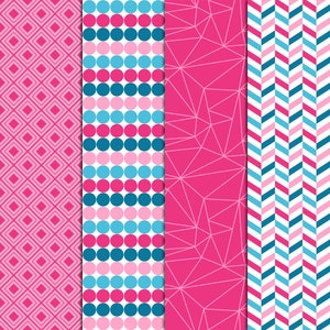 Pink and Blue Patterns, 20 Digital Papers (12“x12“), Pattern File PAT ...