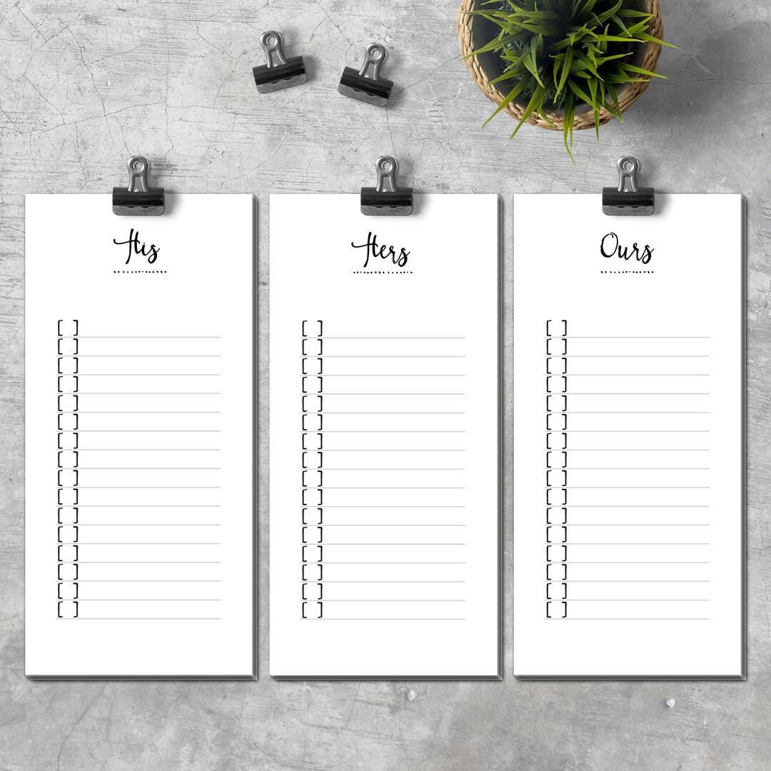 Lists, Planner List, His List, Hers List, Ours List, Printable Lists, 1 ...