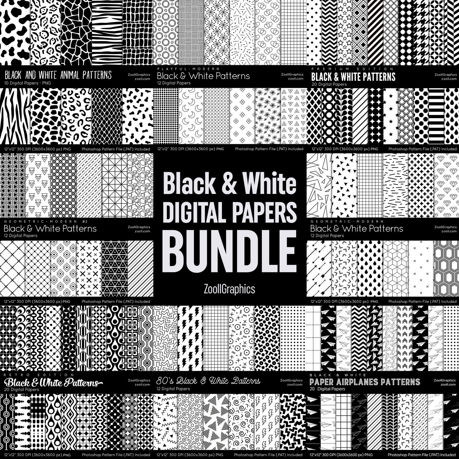 Black and White Digital Papers BUNDLE Over 100 Digital Papers - Etsy Canada