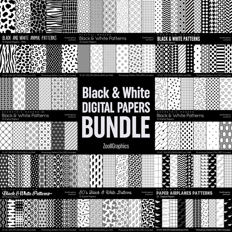 Black and White Digital Papers BUNDLE Over 100 Digital Papers - Etsy Canada