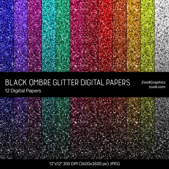 Black Ombre Glitter Digital Papers Colorful Papers Gradient - Etsy