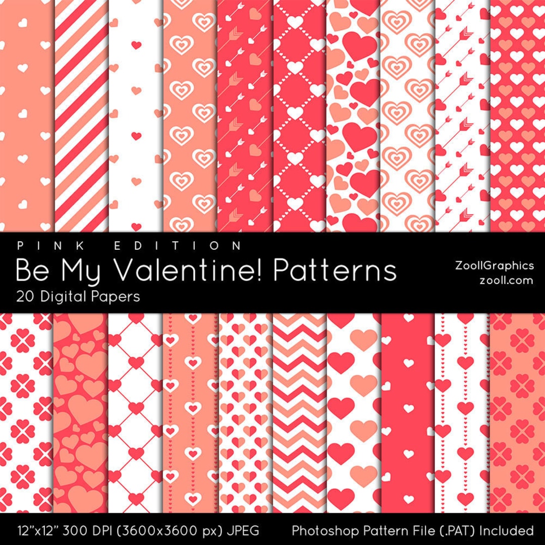 Be My Valentine Patterns – Pink Edition, 20 Digital Papers (12“x12 ...