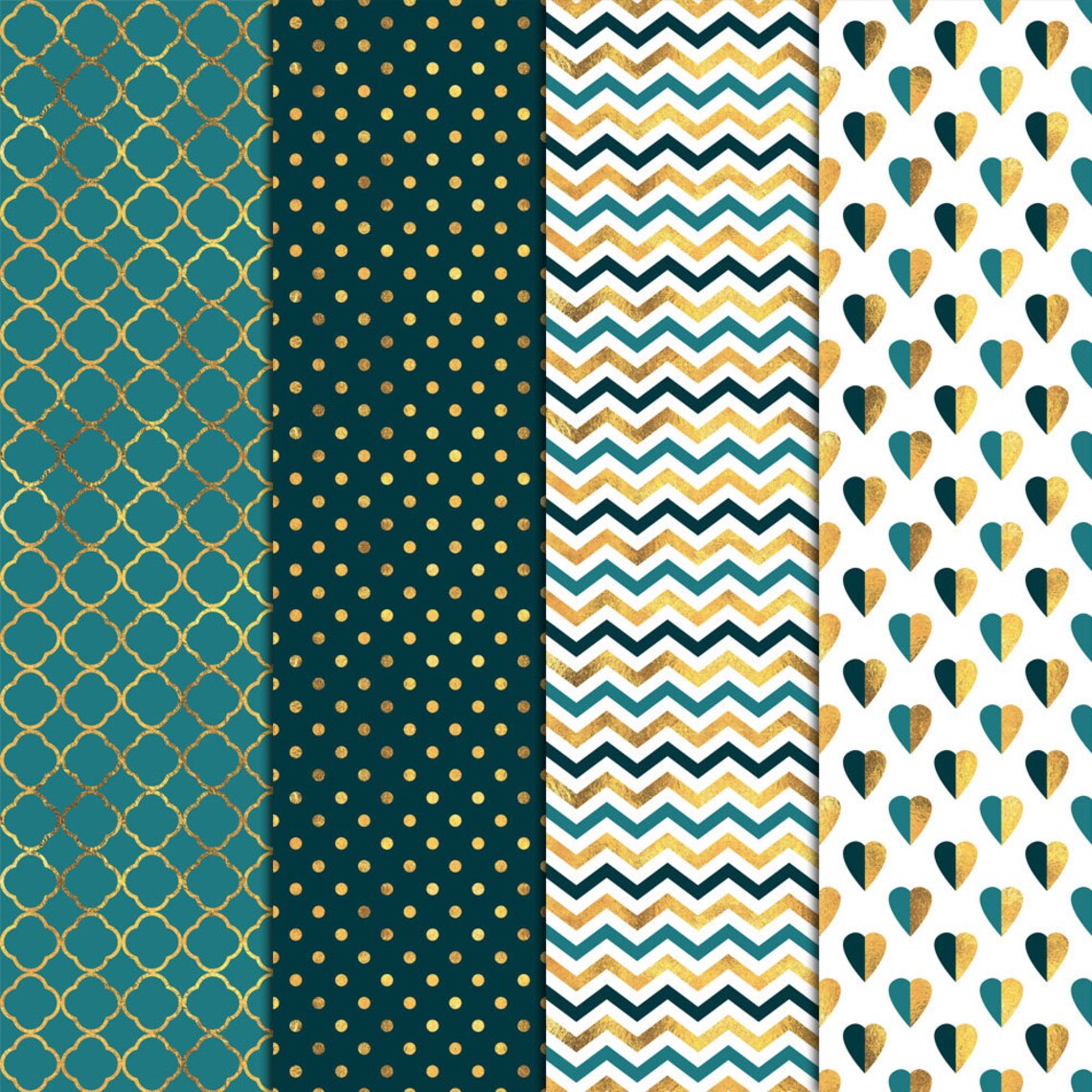 Teal and Gold Patterns 20 Digital Papers 12x12 PAT File - Etsy