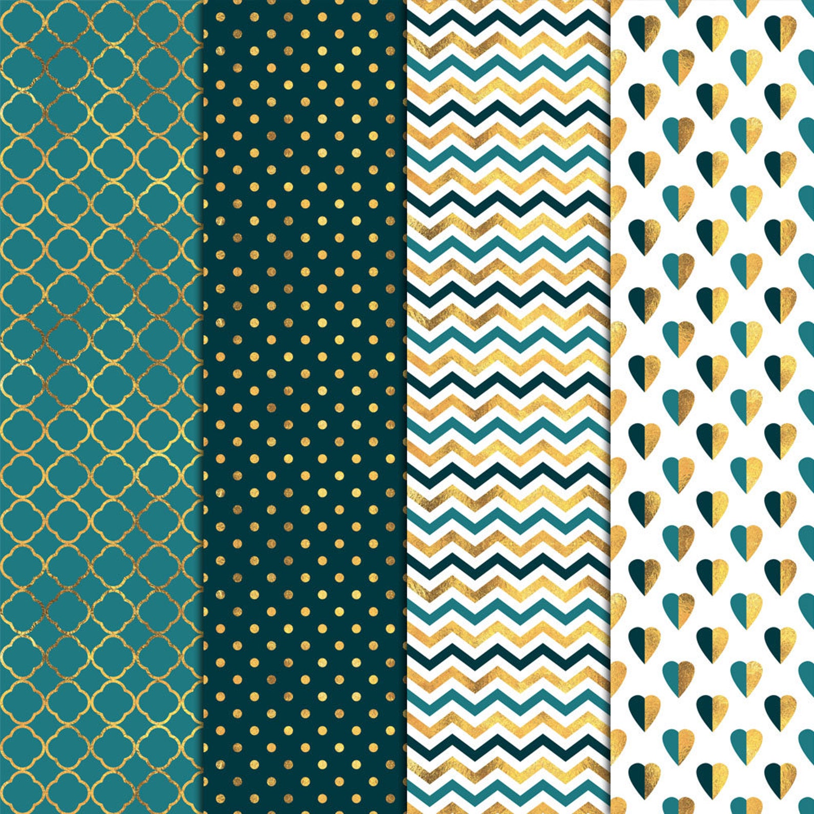 Teal and Gold Patterns 20 Digital Papers 12x12 PAT File - Etsy