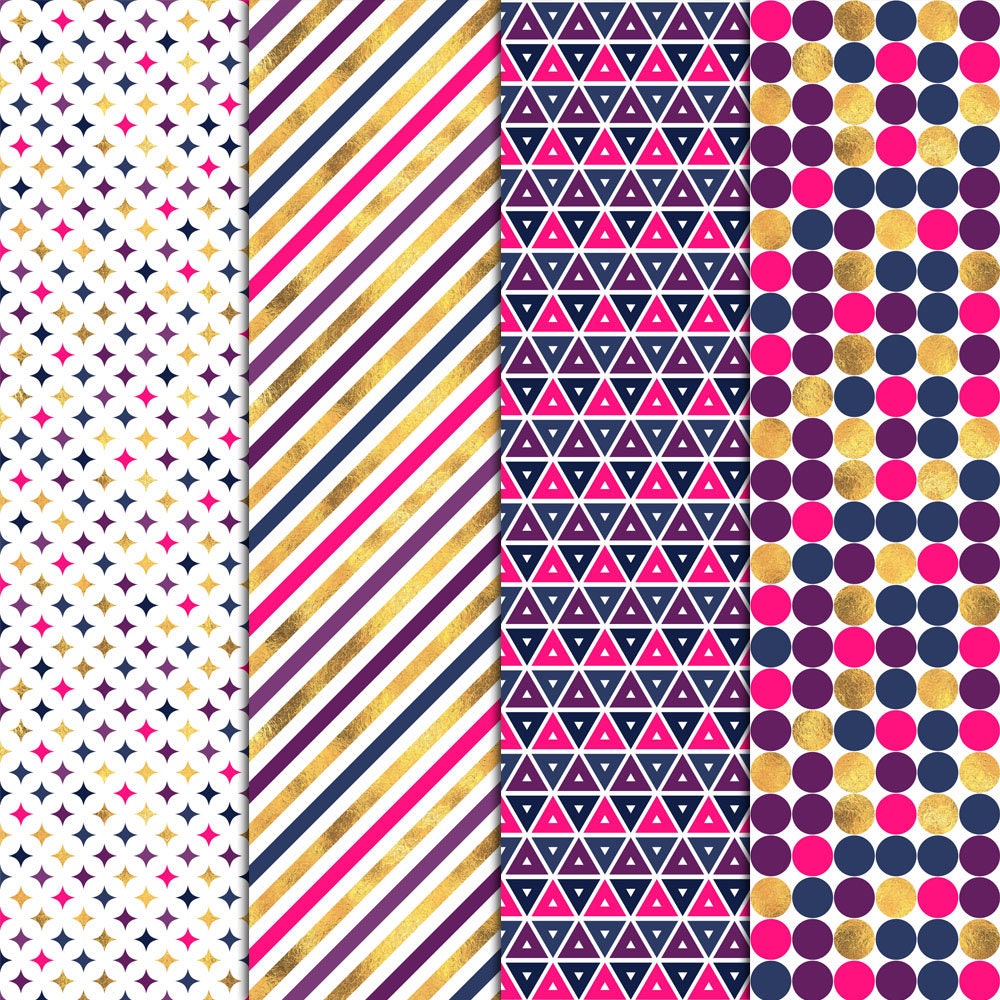 Purple Blue Pink & Gold Patterns 20 Digital Papers 12x12 | Etsy