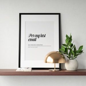 Per My Last Email Definition Print, Funny Office Sign, Work From Home ...