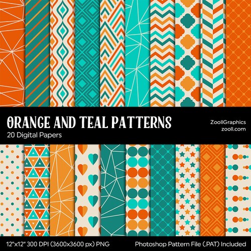 Orange Blue and Grey Patterns 20 Digital Papers 12x12 - Etsy