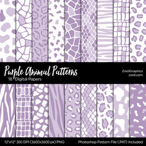 Purple Animals Patterns, Digital Paper, 18 Digital Papers (12“x12 ...