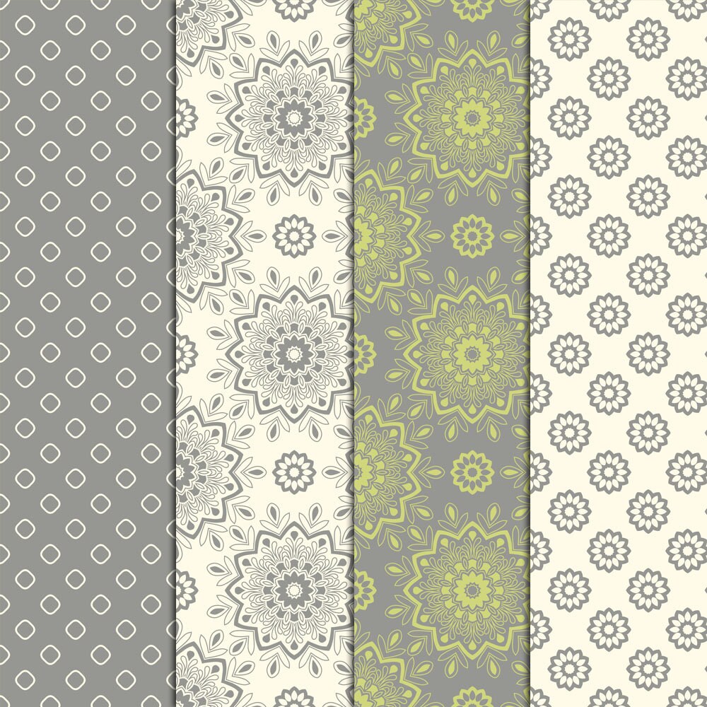 Gray & Green Flower Patterns 16 Digital Papers - Etsy
