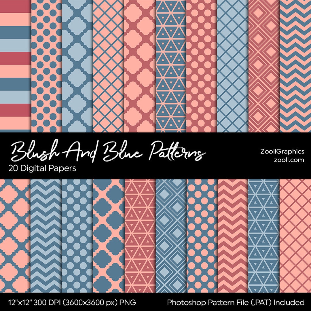 Blush and Blue Patterns, 20 Digital Papers (12“x12“), Photoshop Pattern ...