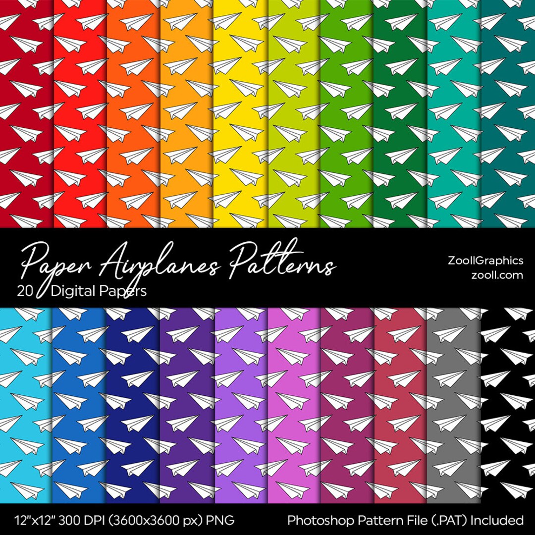Paper Airplanes Patterns, 20 Digital Papers 12“x12“, PAT File Included ...