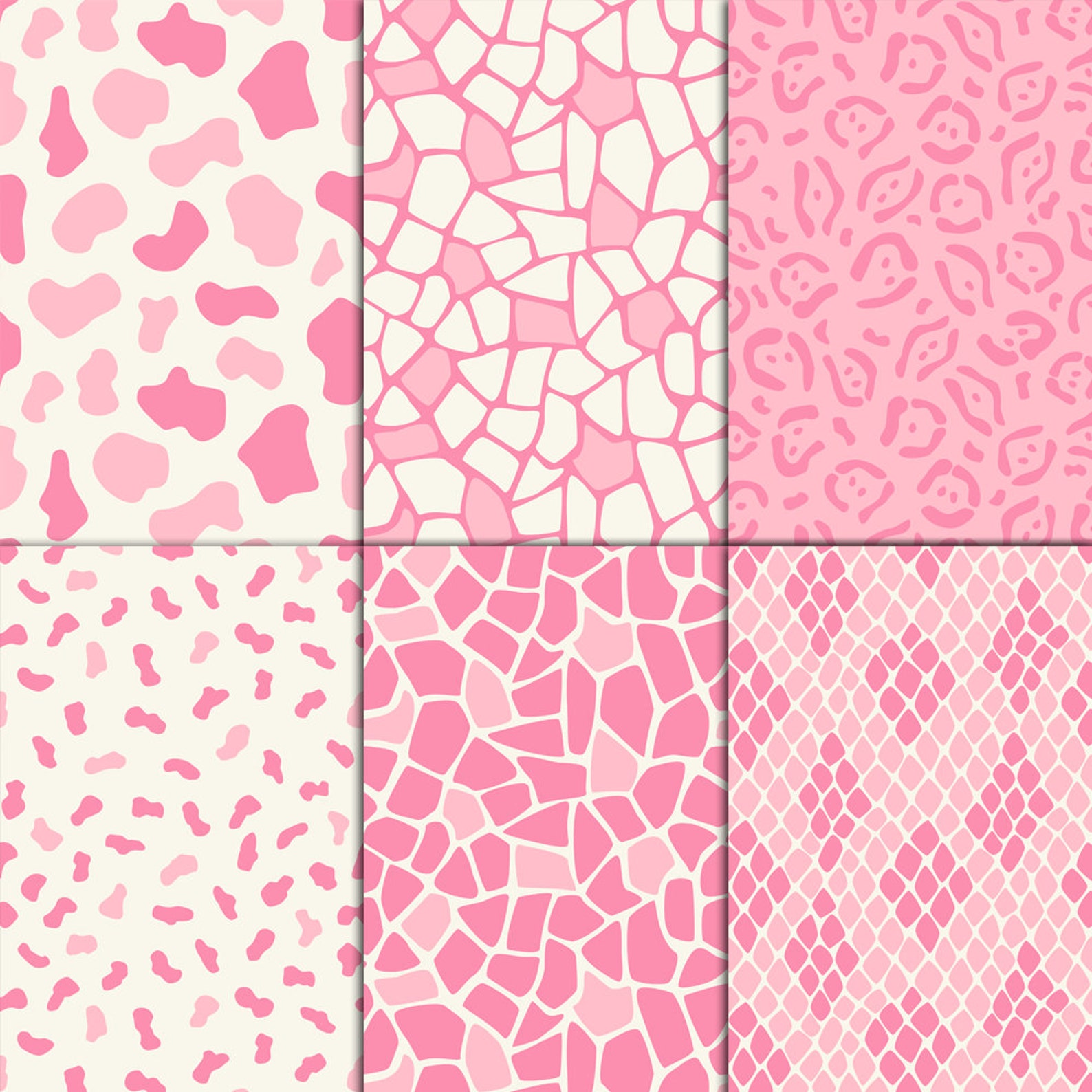 Pink Animals Patterns, 18 Digital Papers (12“x12“), Photoshop Pattern ...