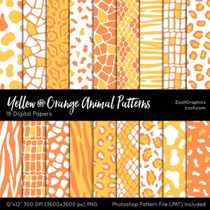 Yellow & Orange Animals Patterns, 18 Digital Papers (12“x12 ...
