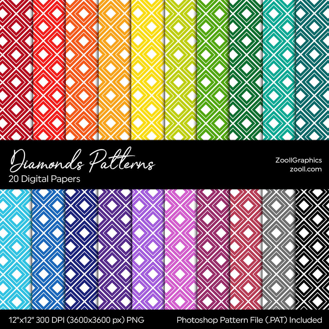 Diamonds Patterns, 20 Digital Papers 12“x12“, PAT File Included ...