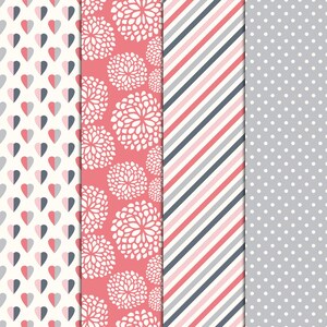 Pink and Gray/grey Patterns, Digital Paper, 20 Digital Papers (12“x12 ...
