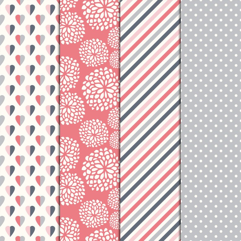 Pink and Gray/grey Patterns Digital Paper 20 Digital Papers | Etsy