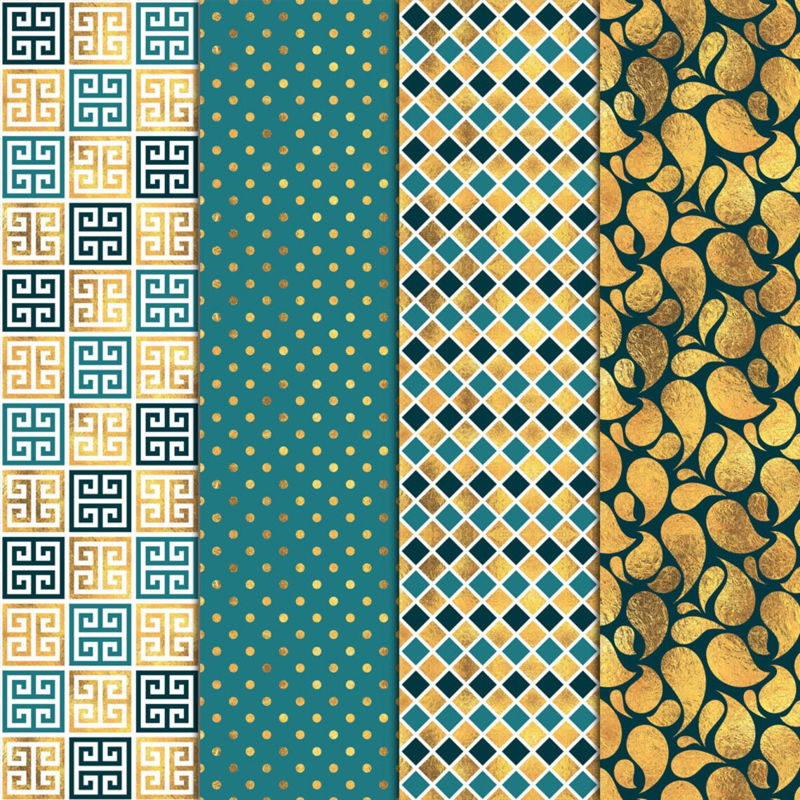 Teal and Gold Patterns 20 Digital Papers 12x12 PAT File - Etsy