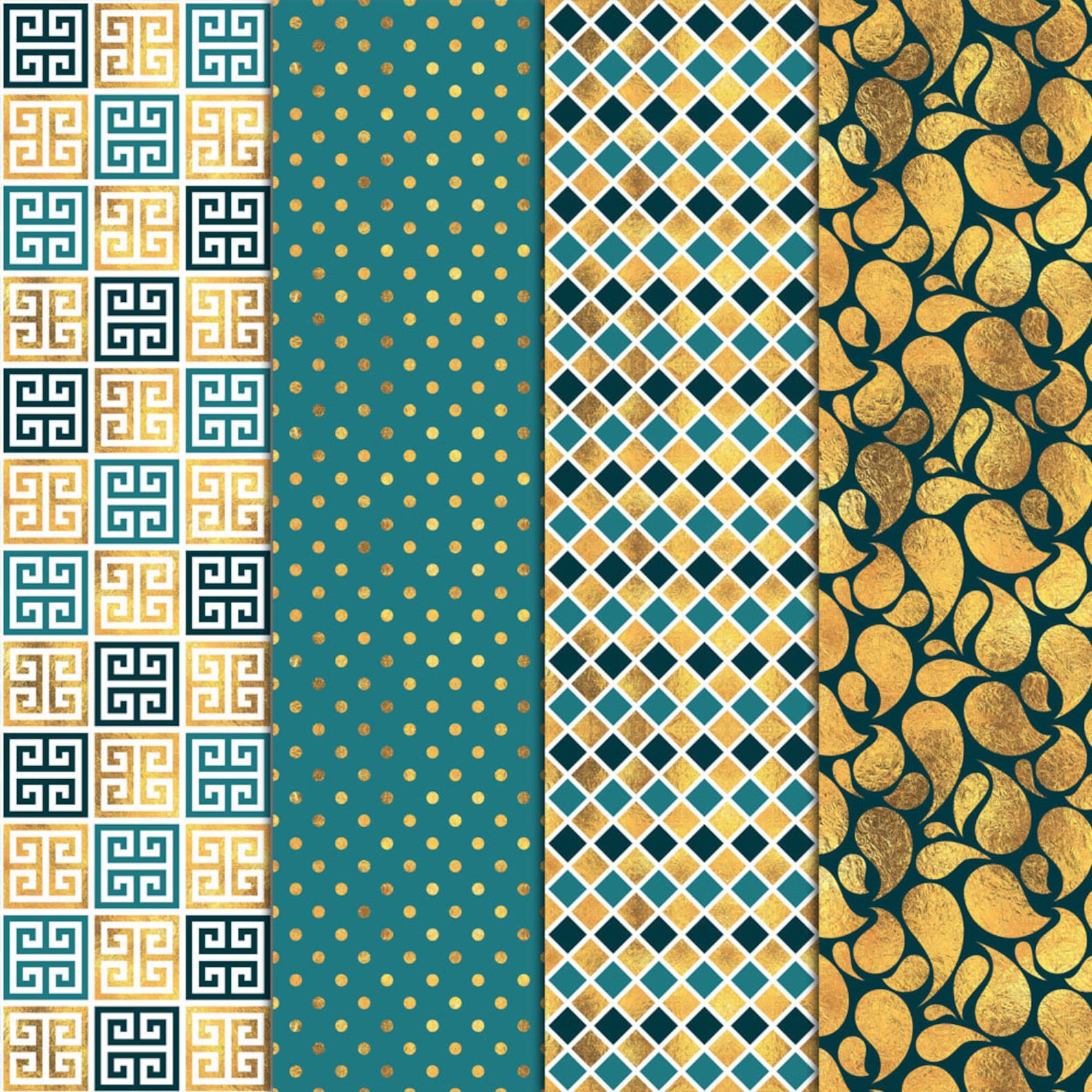 Teal and Gold Patterns 20 Digital Papers 12x12 PAT File - Etsy