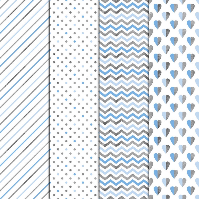 Baby Blue & Silver Patterns 20 Digital Papers 12x12 Baby - Etsy