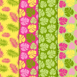 Tropical Leaves Patterns Yellow, Green & Pink, 16 Summer Digital Papers ...