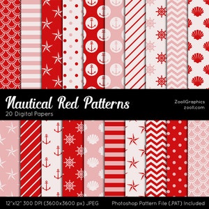 Nautical Red Patterns, 20 Digital Papers (12“x12“), Pattern File PAT ...