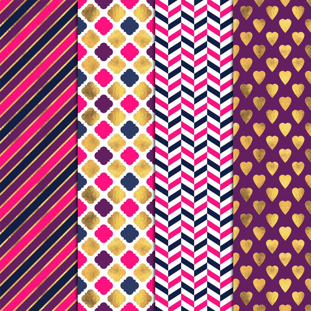 Purple Blue Pink & Gold Patterns 20 Digital Papers 12x12 | Etsy