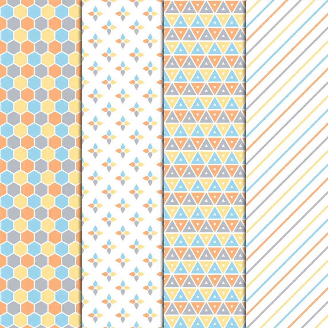 Orange Blue And Grey Patterns 20 Digital Papers 12x12 PAT | Etsy