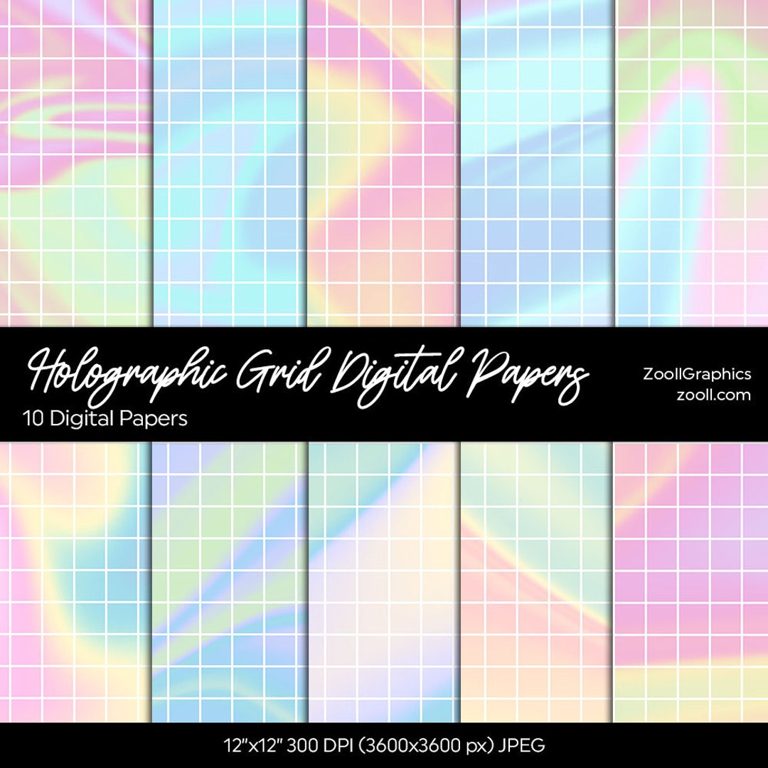 Holographic Grid Digital Papers, 10 Digital Papers 12x12, Iridescent ...