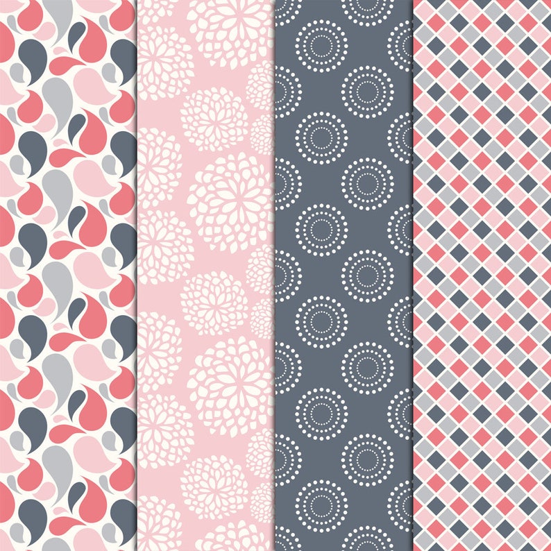Pink and Gray/grey Patterns Digital Paper 20 Digital Papers - Etsy