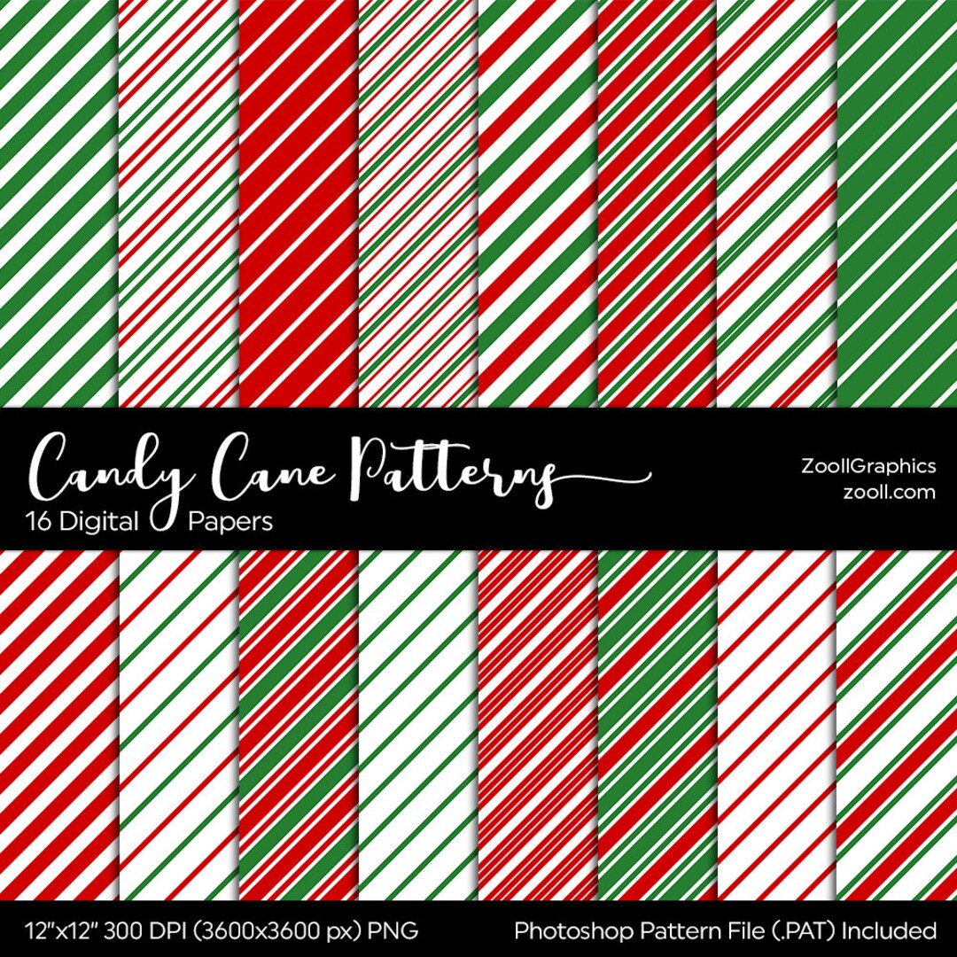 Candy Cane Patterns, 16 Digital Papers 12x12, Seamless, PAT File ...