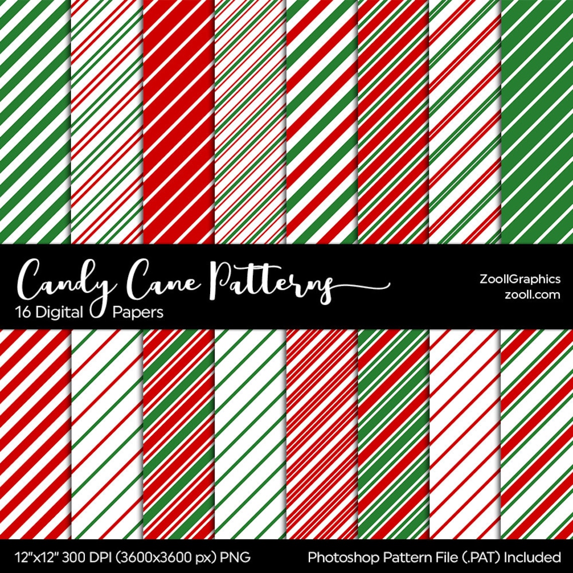 Candy Cane Patterns 16 Digital Papers 12x12 Seamless PAT - Etsy