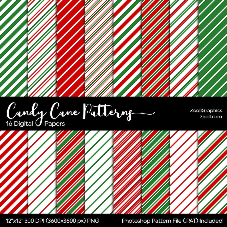 Candy Cane Patterns 16 Digital Papers 12x12 Seamless PAT - Etsy