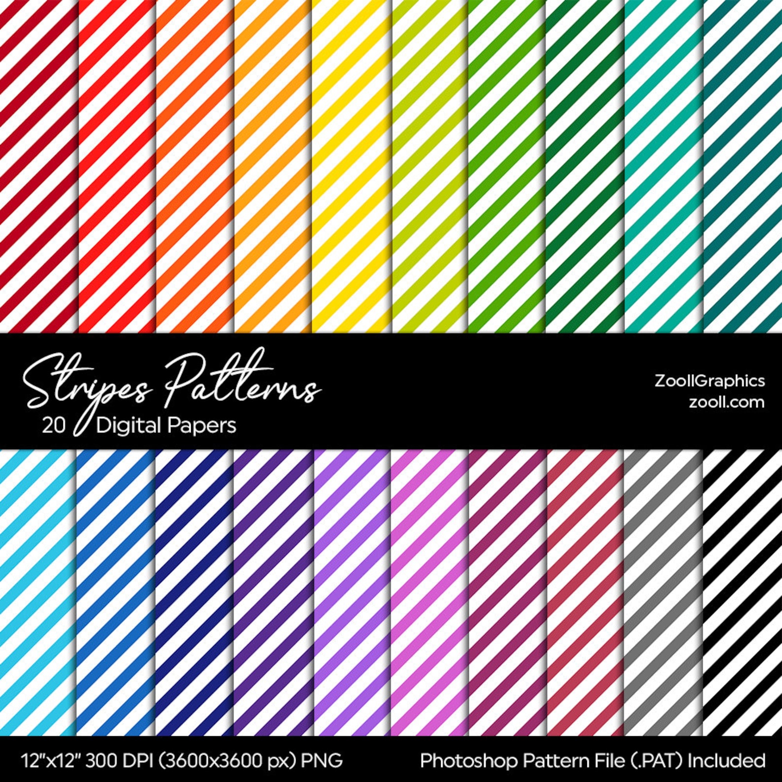 Stripes Patterns 20 Digital Papers 12x12 PAT File - Etsy