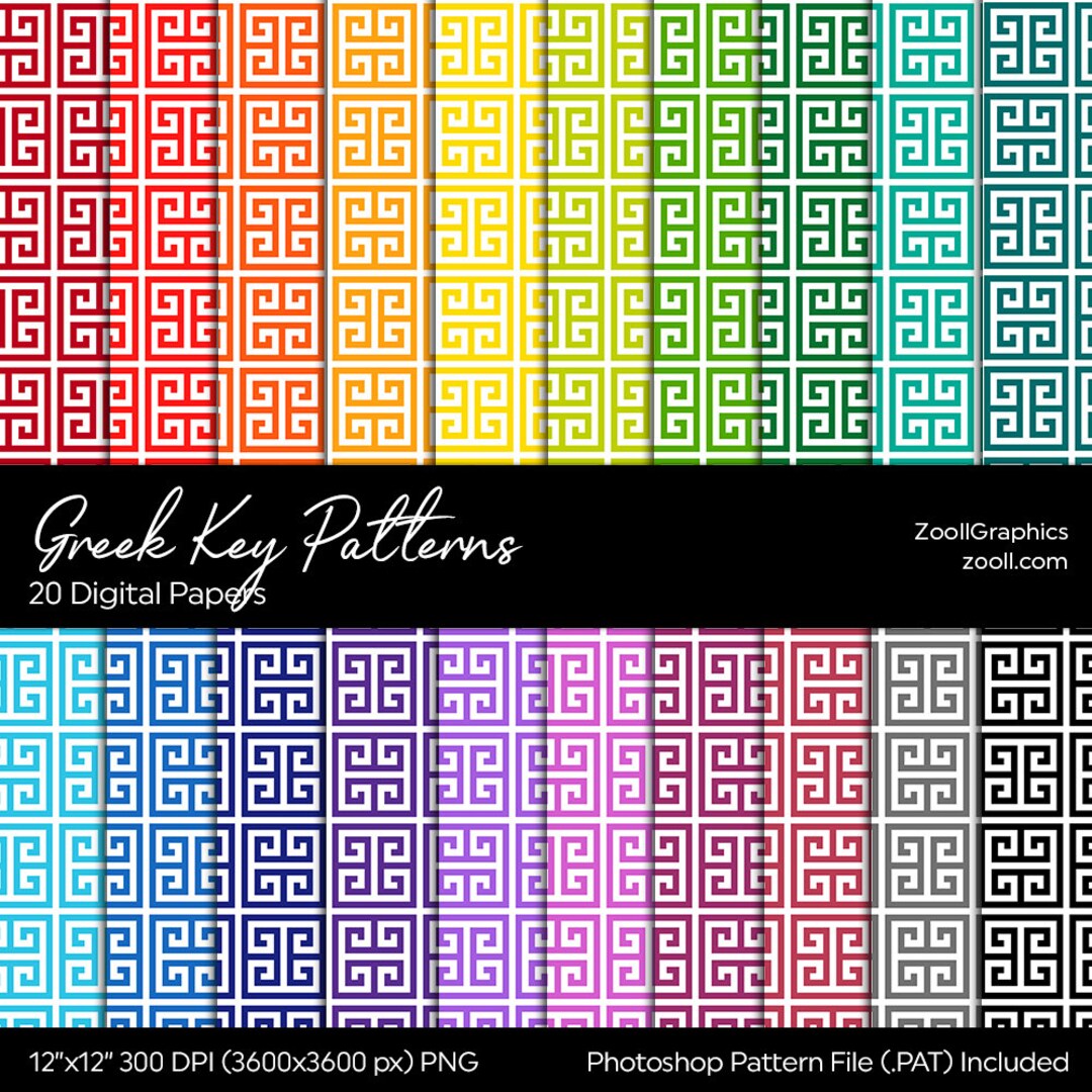 Greek Key Patterns, 20 Digital Papers 12“x12“, PAT File Included ...