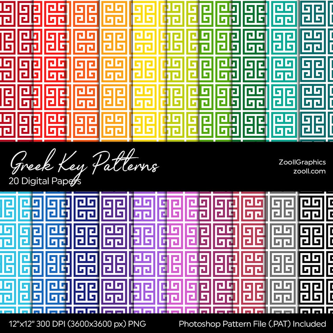 Greek Key Patterns 20 Digital Papers 12x12 PAT File - Etsy