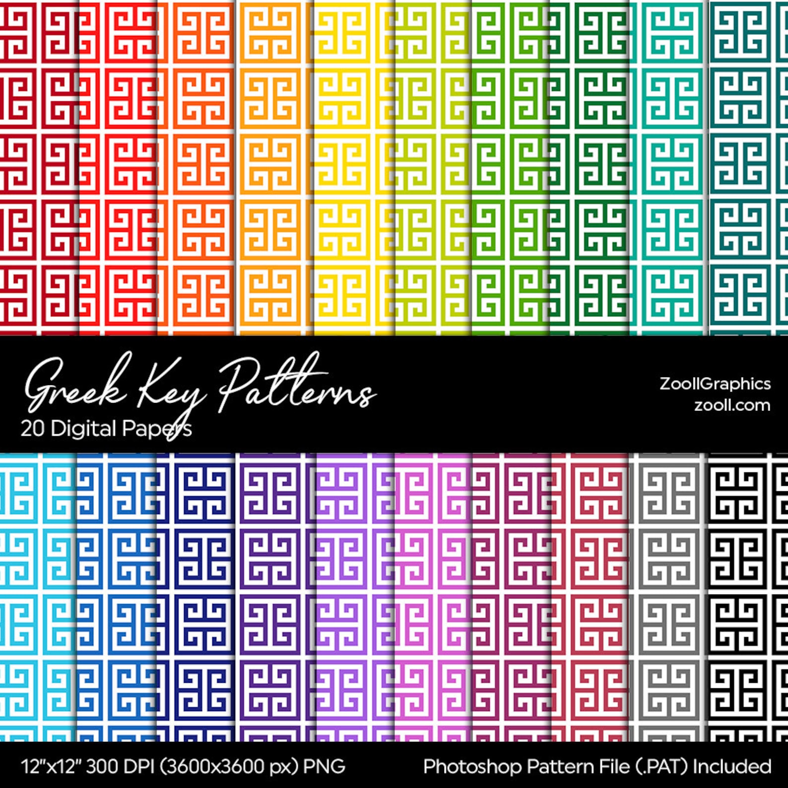 Greek Key Patterns 20 Digital Papers 12x12 PAT File - Etsy