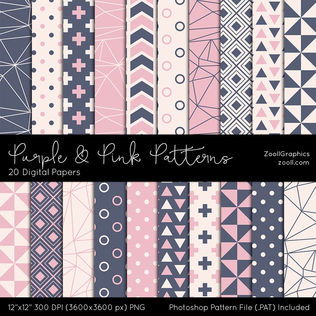 Purple and Pink Patterns, 20 Digital Papers (12“x12“), Photoshop ...