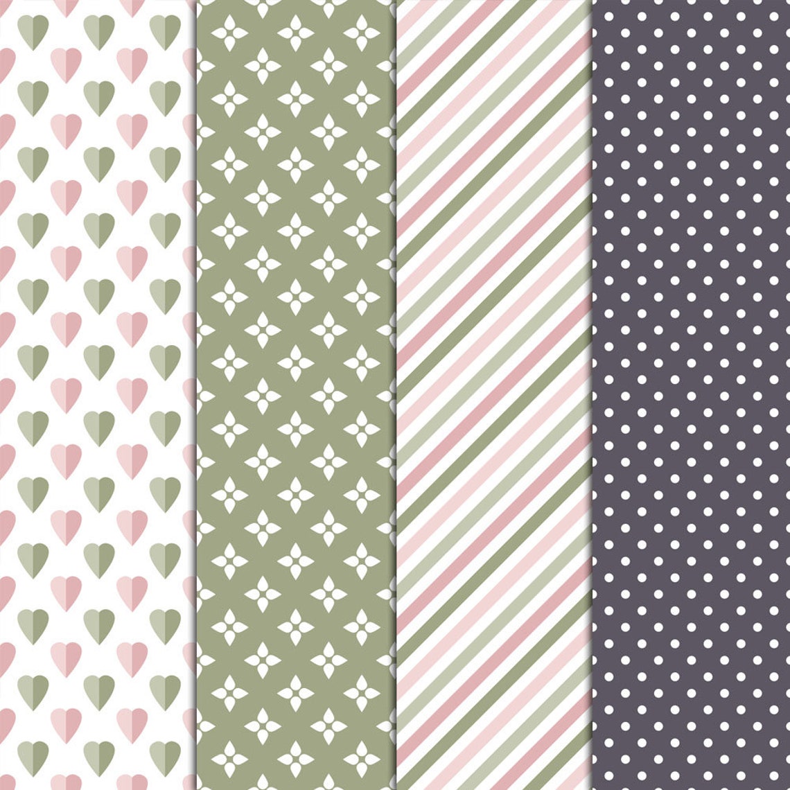Dusty Pink & Green Patterns 20 Digital Papers 12x 12 | Etsy