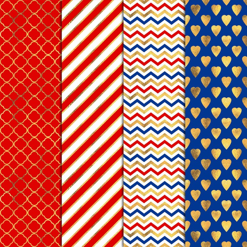 Red Blue & Gold Patterns 20 Digital Papers 12x12 - Etsy