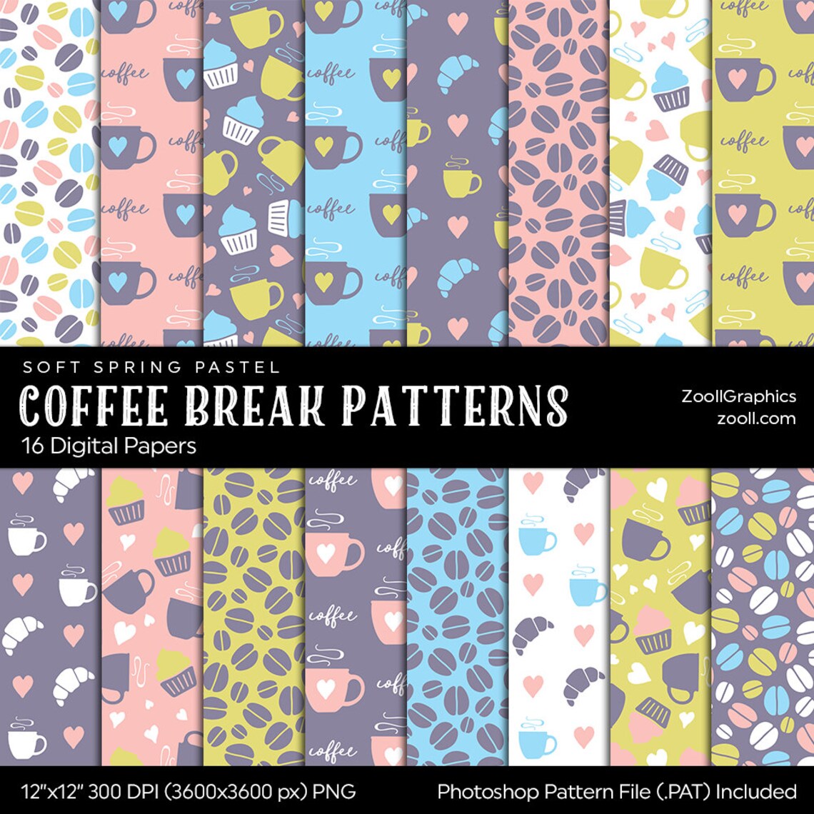 Coffee Break Patterns Soft Spring Pastel 16 Digital Papers - Etsy
