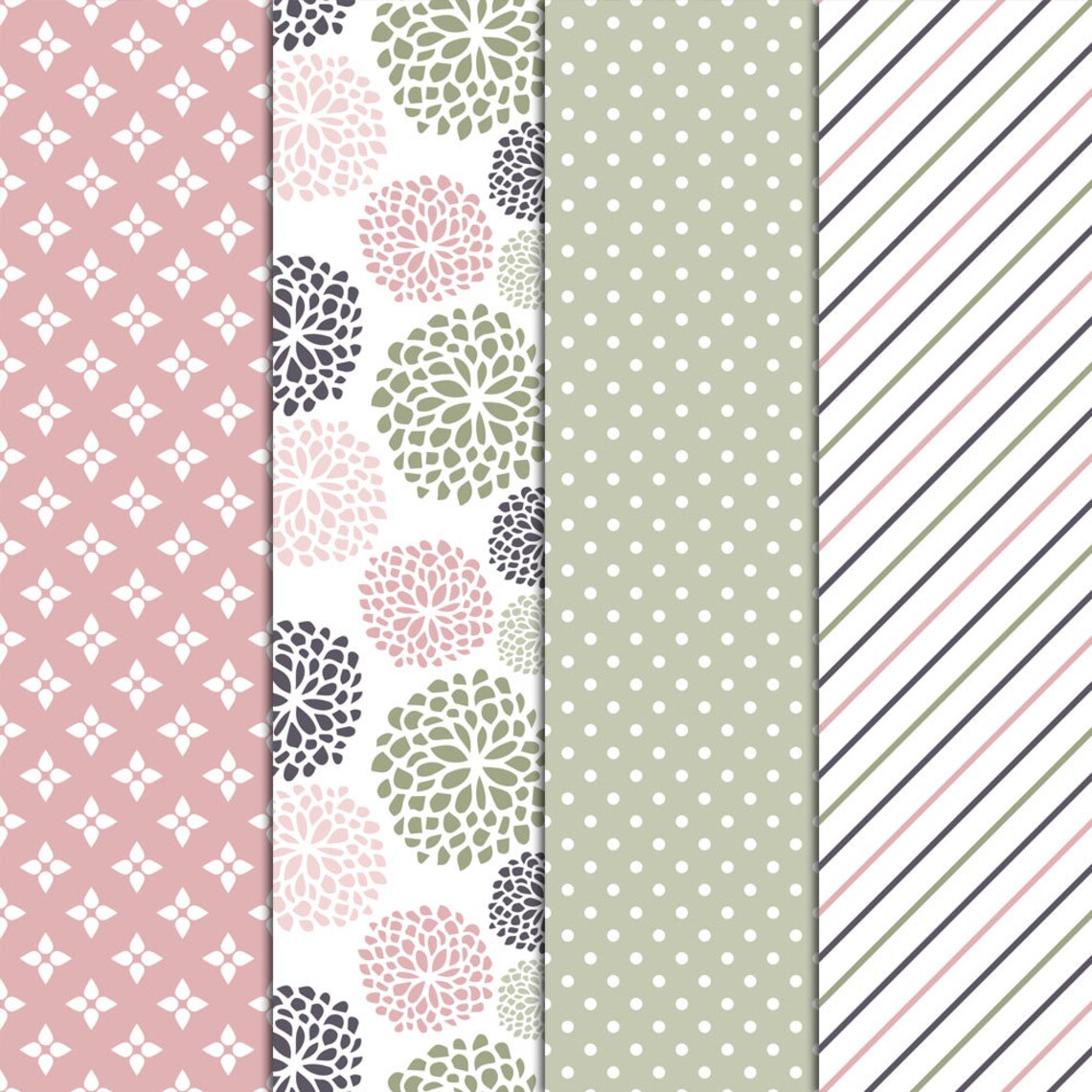 Dusty Pink & Green Patterns 20 Digital Papers 12x 12 | Etsy