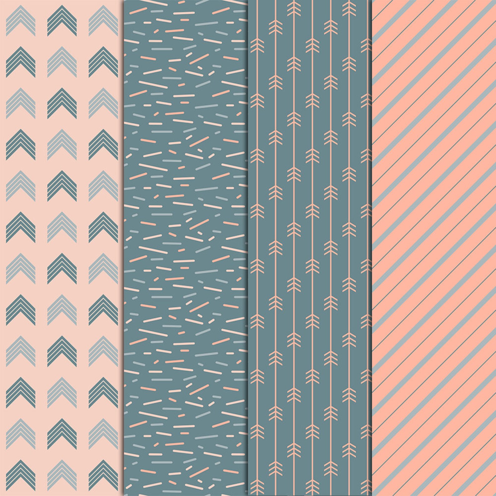 Soft Coral & Smoky Blue Patterns Digital Paper 20 Digital - Etsy