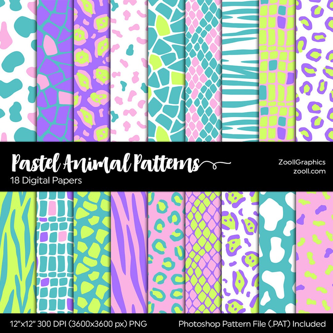 Pastel Animals Patterns, Digital Paper, 18 Digital Papers (12“x12 ...