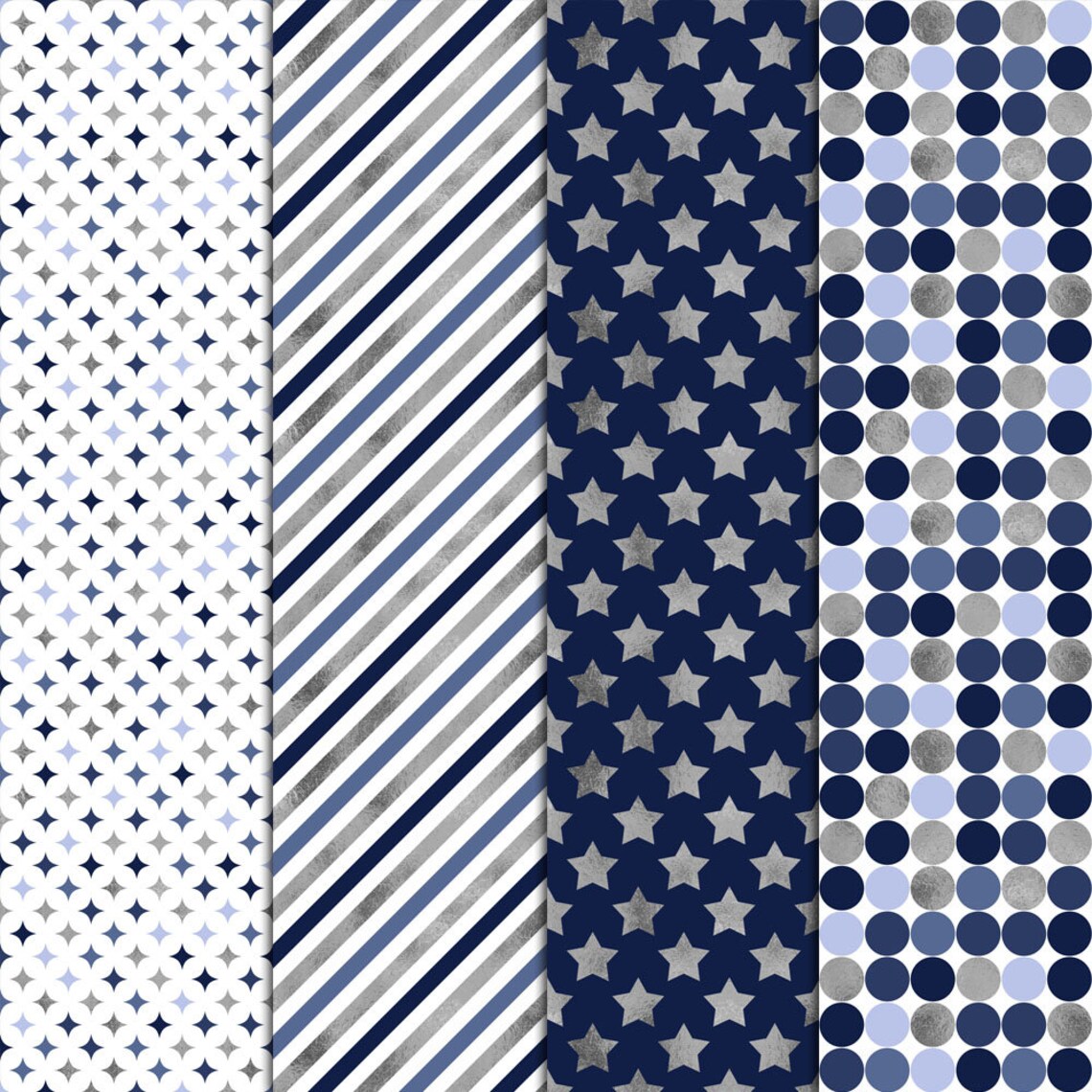 Blue & Silver Patterns, 20 Digital Papers 12“x12“, Photoshop Pattern ...