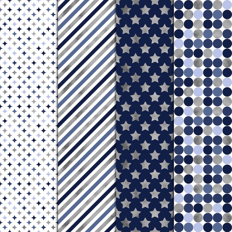 Blue & Silver Patterns, 20 Digital Papers 12“x12“, Photoshop Pattern ...