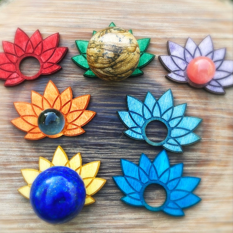 Set of 7 Chakra Lotus Sphere Holders Display Stands Lotus | Etsy