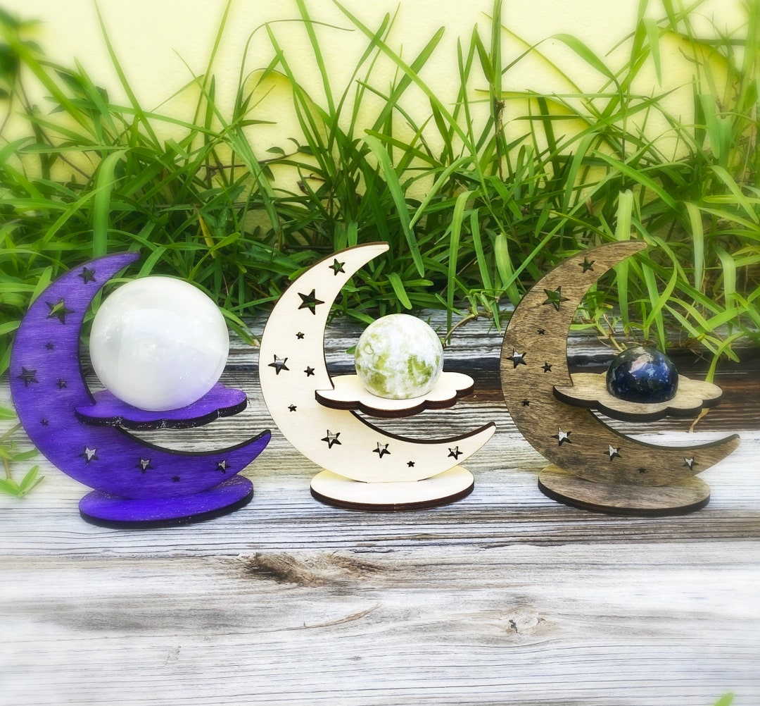 Large Moon Sphere Stands, Crescent Moon Sphere Stand, Wood Sphere ...