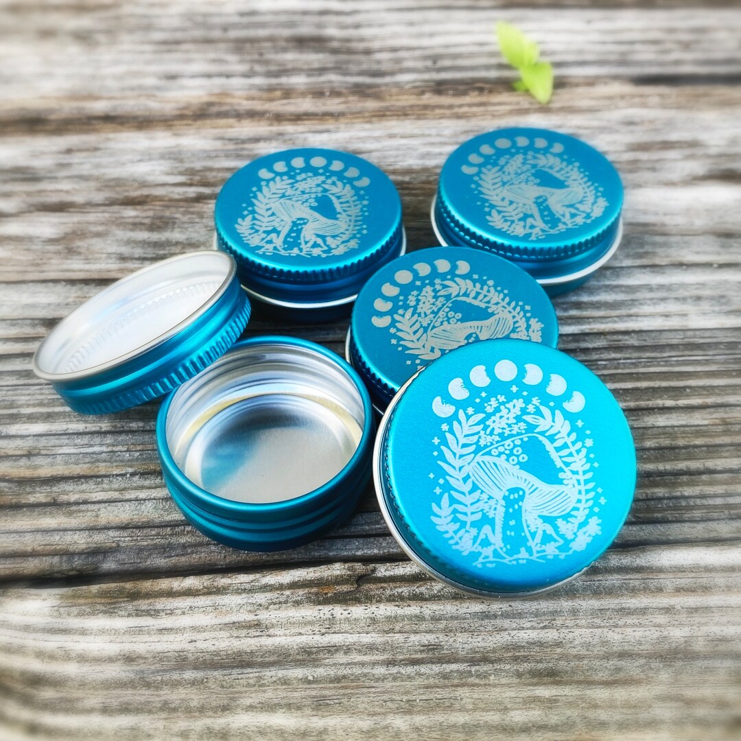 Mushroom Moon Phases Laser Engraved Tin Box Container, Tin Box, Blue ...